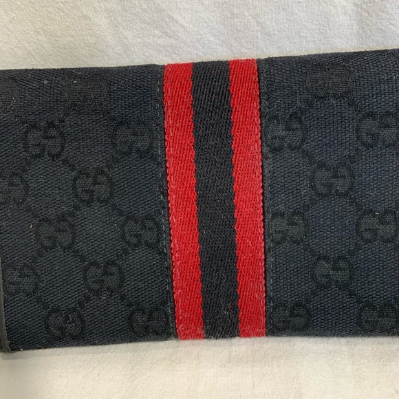 Gucci | Bags | Gucci Black Logo Leather And Canvas Checkbook | Poshmark
